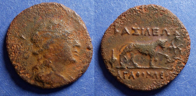 Bactria, Agathokles 190-180 BC, Copper-Nickel double unit | Ancient ...