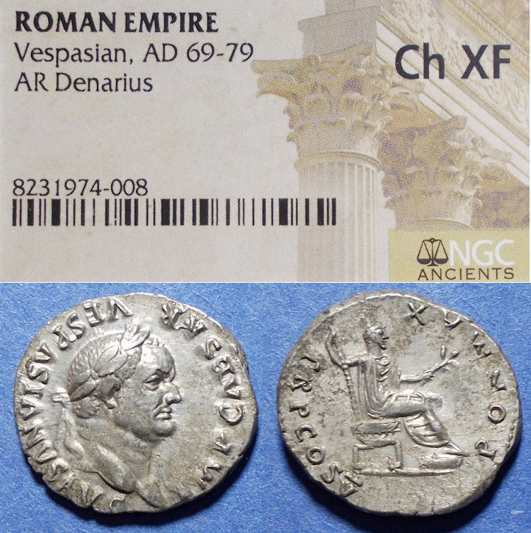 Roman Empire, Vespasian 69-79, Silver Denarius | Roman Imperial Coins
