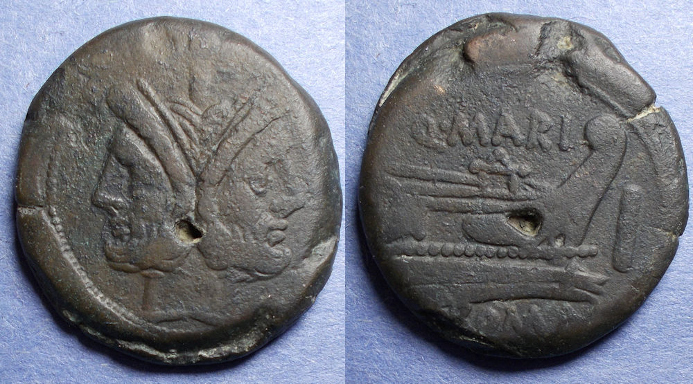 Roman Republic, Q Marius 189-180 BC, Bronze Aes | Roman Republican Coins