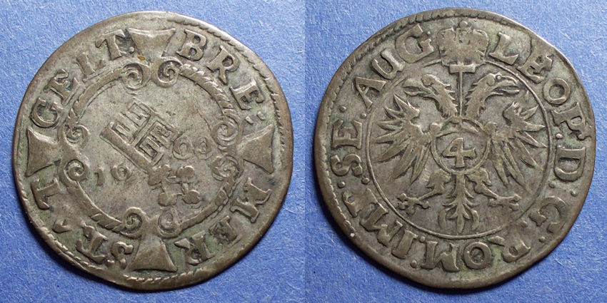 Germany, Bremen, Leopold - H.R. Emperor 1660, Silver 4 Grote | European ...