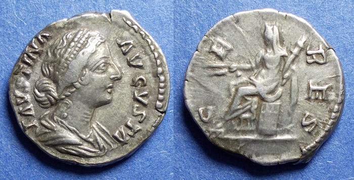 Roman Empire, Faustina Jr 147-175, Silver Denarius | Roman Imperial Coins
