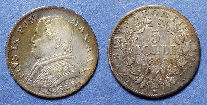 Papal States, Pius IX 1867, Silver 5 Soldi | European Coins