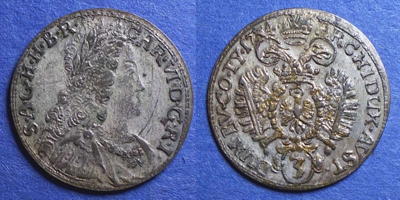 Austria, Charles VI 1734, Silver 3 Kreuzer | European Coins