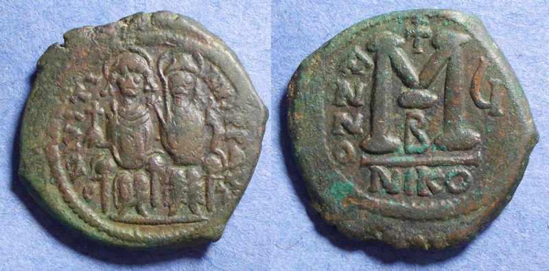 Byzantine Empire, Justin II 565-578, Bronze Follis | Byzantine Coins