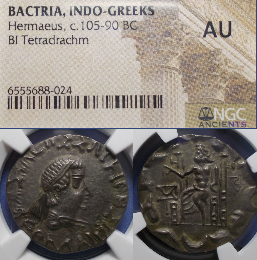 Bactria, Hermaios 105-90 BC, Billon Tetradrachm | Ancient Eastern Coins