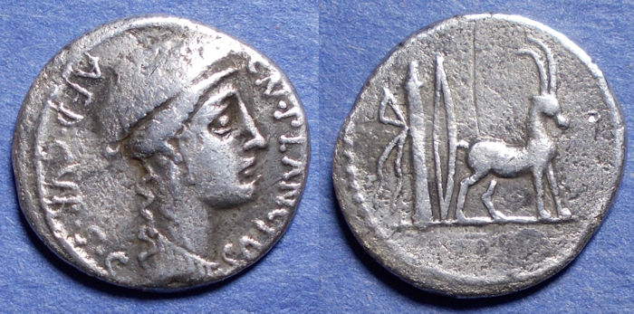 Roman Republic, Cn Plancus 55 BC, Silver Denarius | Roman Republican Coins