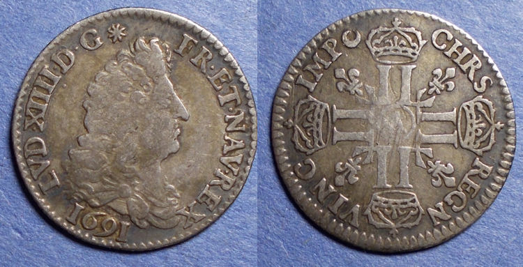 France, Louis XIV 1643-1715 ( 1691 ), Silver 1/12 Ecu | European Coins