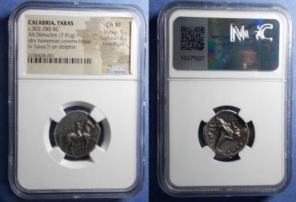 Calabria, Taras, 281-272 BC, Silver Nomos - NGC Choice XF | Greek Coins