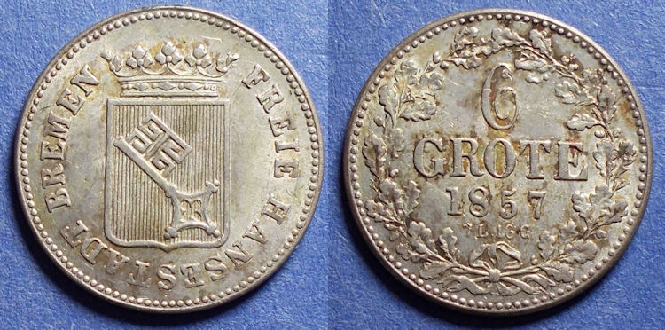 Germany, Bremen 1857, Silver 6 Grote | European Coins