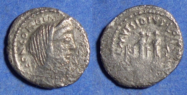 Roman Republic, L Mussidius T f Longus 42 BC, Silver Denarius