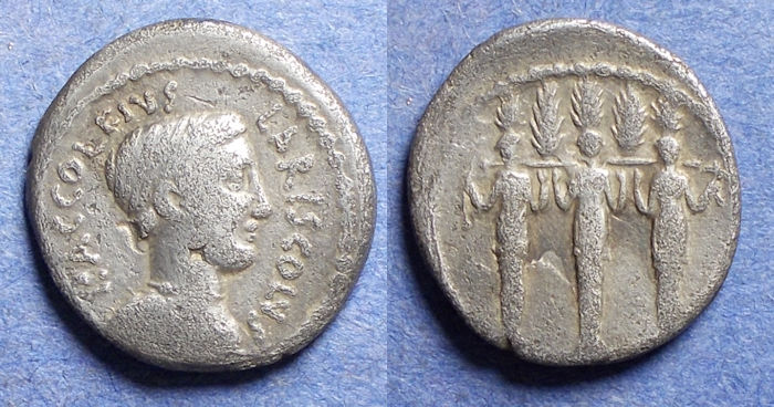 Roman Republic, P Accoleius Lariscolus 43 BC, Silver Denarius