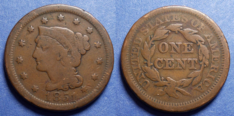 United States, 1851, Braided hair cent | Large Cents