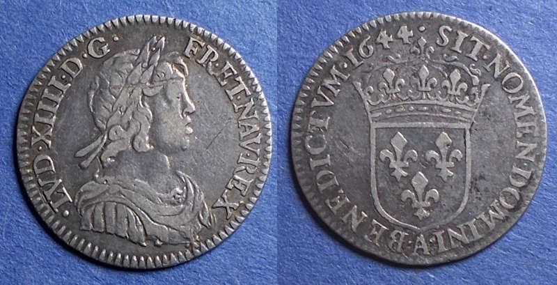 France, Louis XIV 1644 A, Silver 1/12 Ecu | European Coins