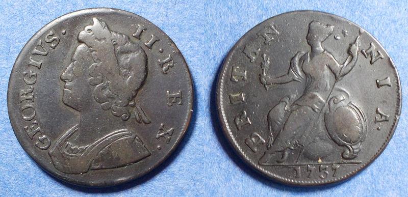 United Kingdom, George II 1737, Copper Half Penny | European Coins
