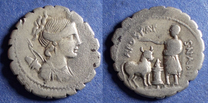 Roman Republic, A Postumius 81 BC, Sivler Serrate denarius | Roman ...