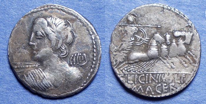 Roman Republic, M Licinius Lf Macer 84 BC, Silver Denarius | Roman ...