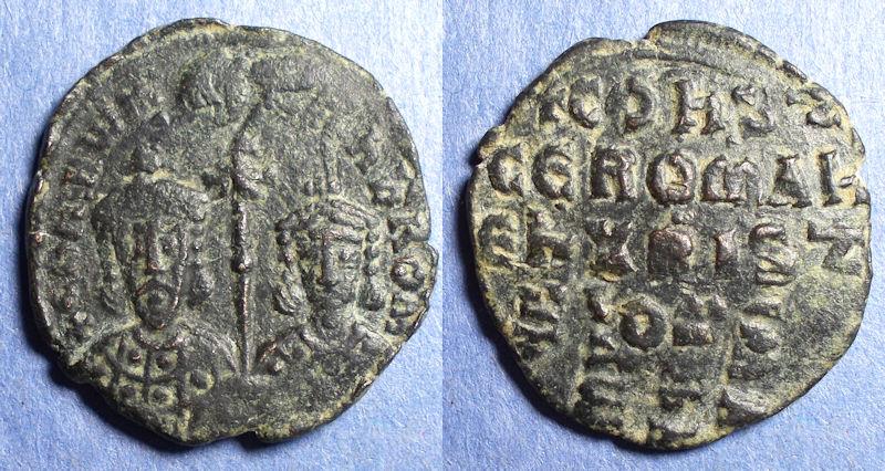 Byzantine Empire, Constantine VII with Romanus II 945-959, Bronze Follis