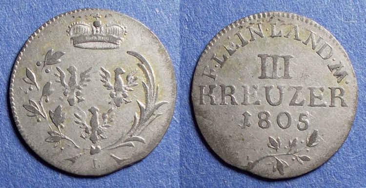 Germany, Leiningen 1805, Silver 3 Kreuzer | European Coins