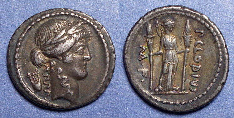 Roman Republic, P Clodius 42 BC, Silver Denarius | Roman Republican Coins