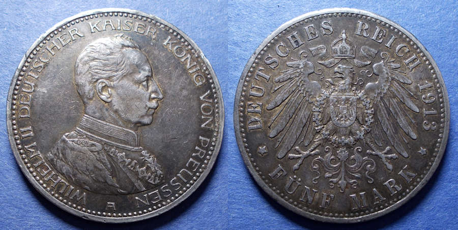Germany, Prussia, Wilhelm II 1913 A, Silver 5 Marks | European Coins