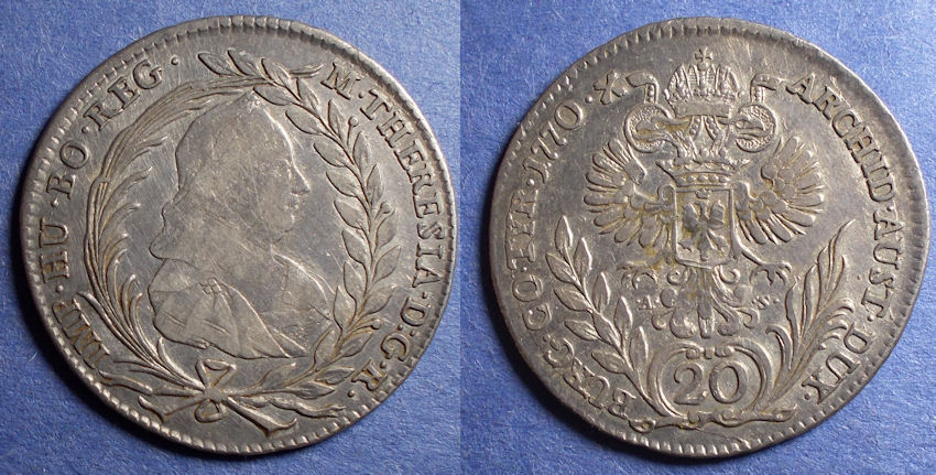 Austria, Maria Theresa 1770, Silver 20 Kreuzer | European Coins