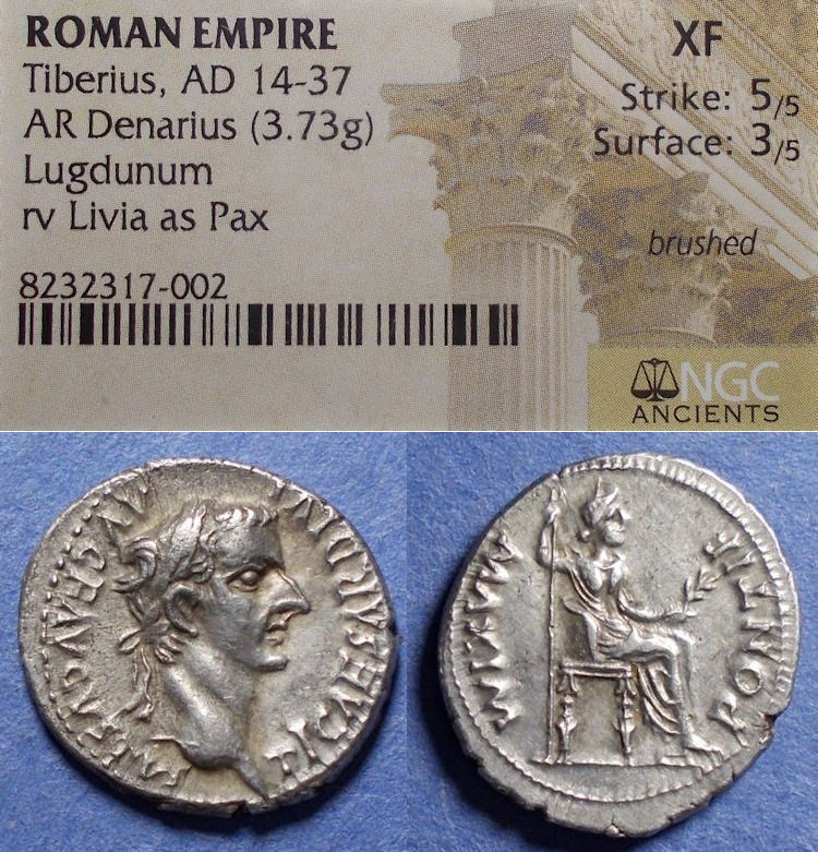 Roman Empire, Tiberius 14-37, Silver Denarius | Roman Imperial Coins