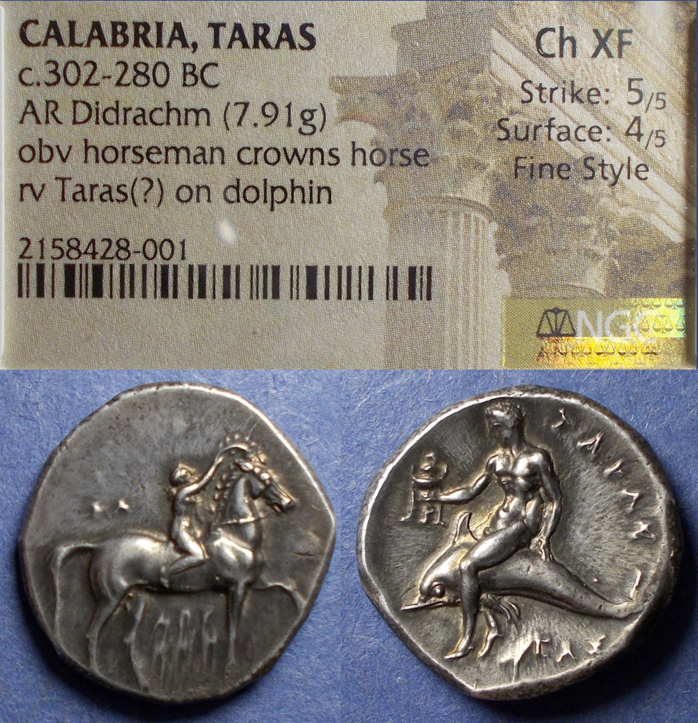 Calabria, Taras, 281-272 BC, Silver Nomos - NGC Choice XF | Greek Coins