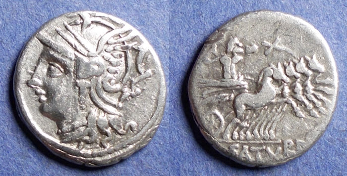 Roman Republic, l Appuleius Saturninus 104 BC, Silver Denarius