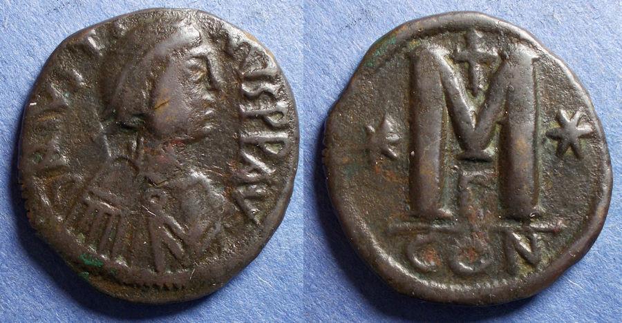 Byzantine Empire, Justin I 518-527, Bronze Follis | Byzantine Coins
