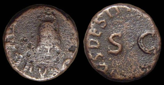 Claudius, 41-54 AD. Bronze quadrans. Modius / SC | Roman Imperial Coins