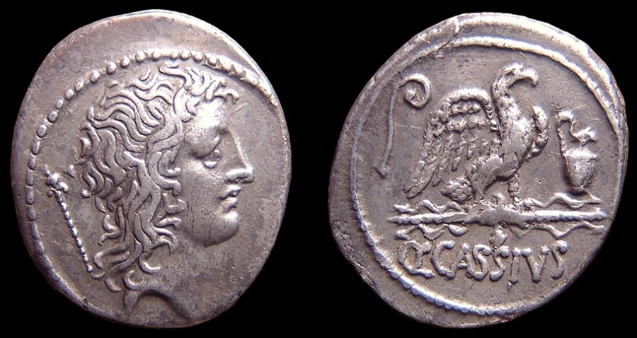 Roman Republic, Q. Cassius Longinus. 55 BC. AR Denarius. Choice VF