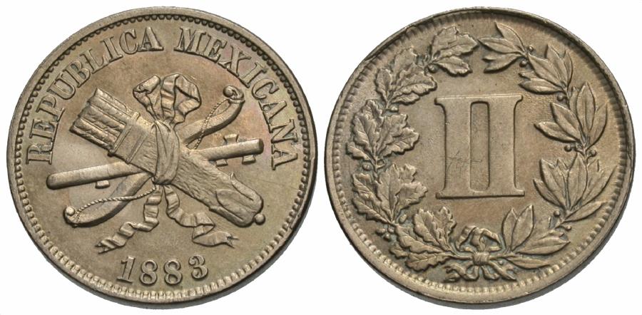 Mexico, Second Republic. 1883. 2 centavos. Unc. | North & Central ...