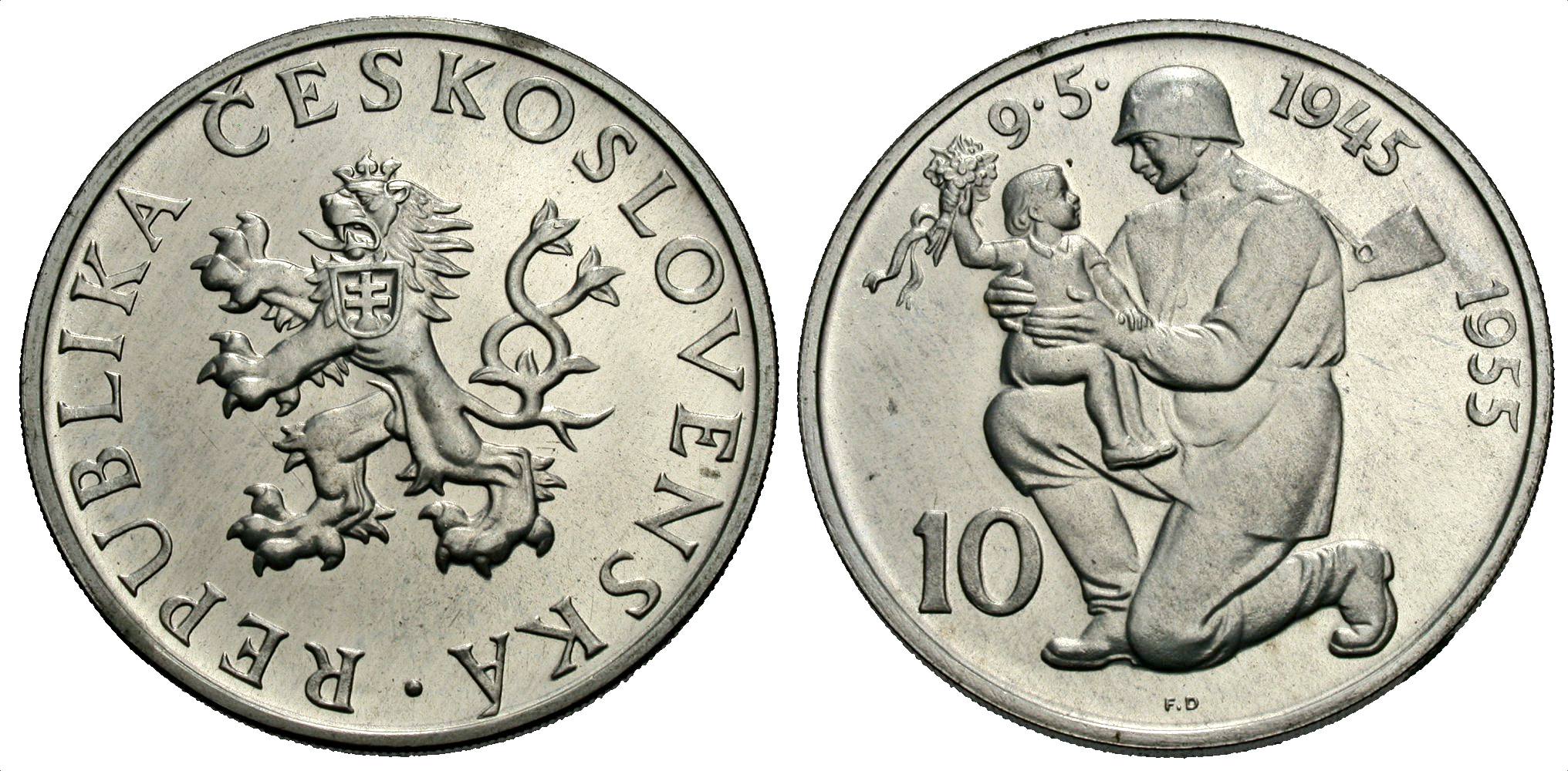 Czechoslovakia. 1955. 10 korun. 10th Anniversary - Liberation from Germany. Proof Unc., only ...