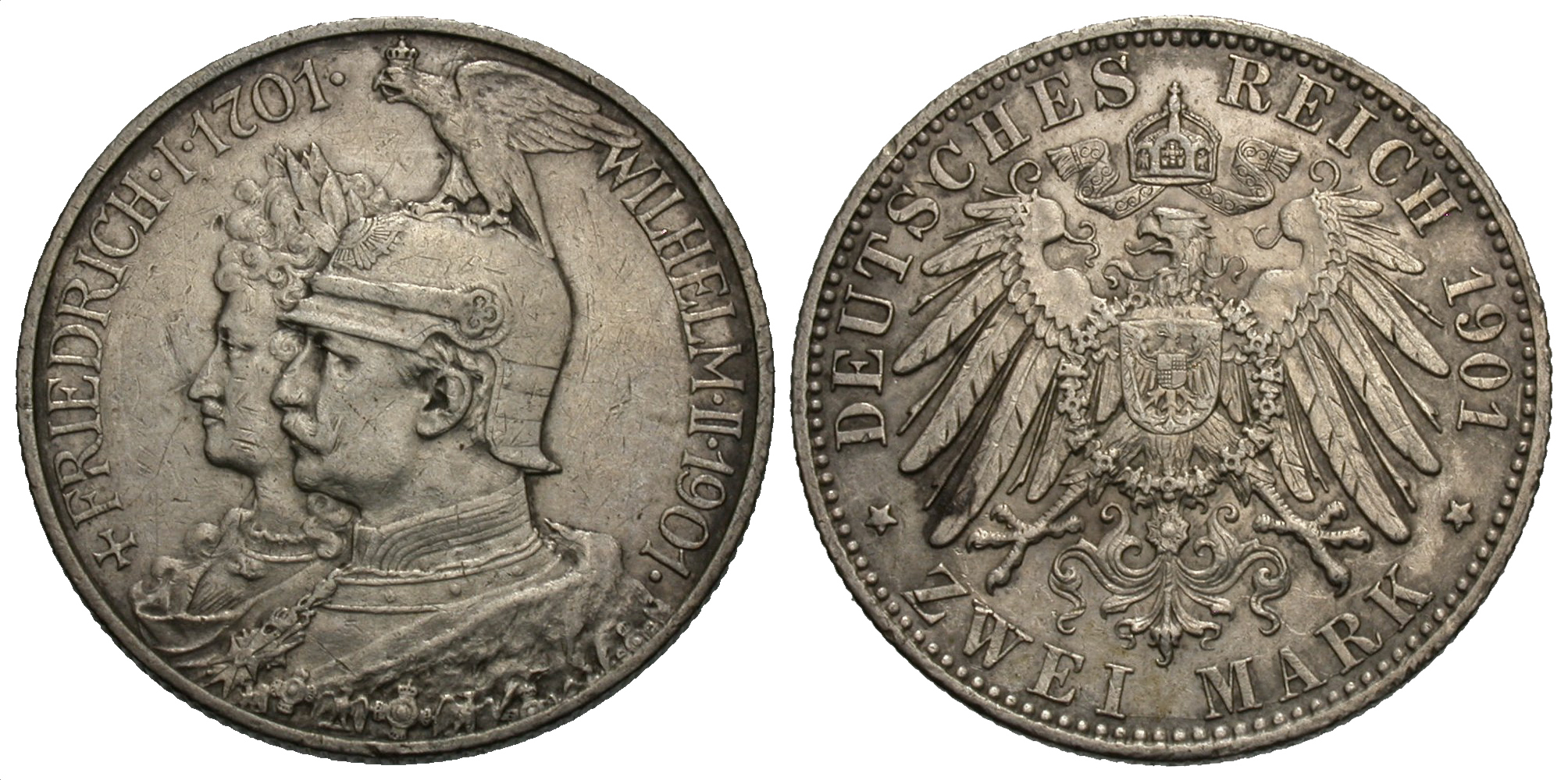 German States, Prussia. Wilhelm II. 1901-A. 2 mark. 200th anniversary ...