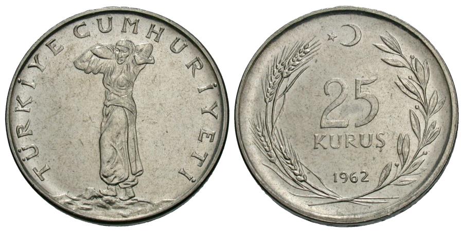 Turkey. 1962. 25 kurus. BU, stainless steel issue. | Asian and Middle ...
