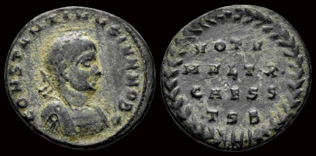 Crispus, as Caesar, AE follis four lines in laurel wreath | Roman ...