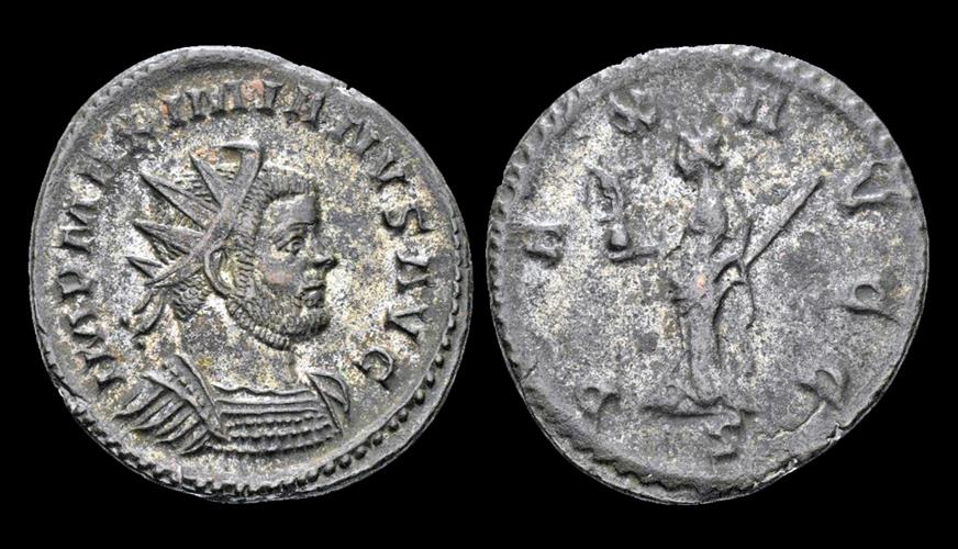 Maximian Herculius AE silvered antoninianus Pax standing left.