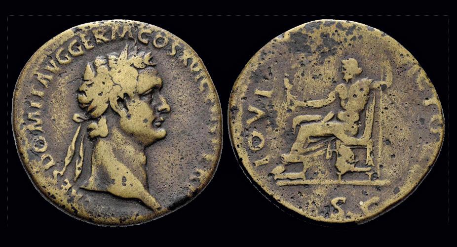 Domitian AE sestertius Jupiter seated left on throne | Roman Imperial Coins