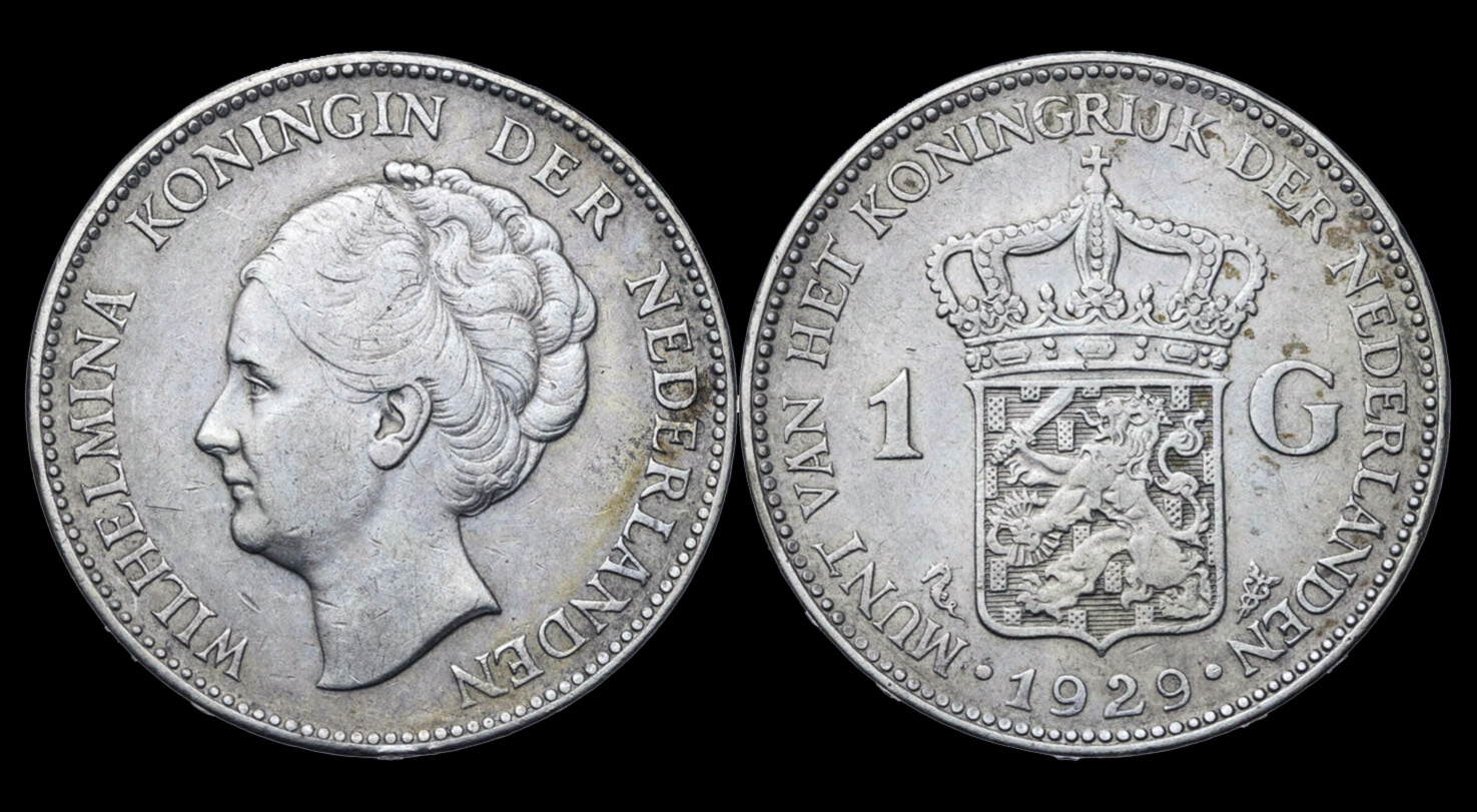 Netherlands Wilhelmina I 1 gulden 1929 | European Coins