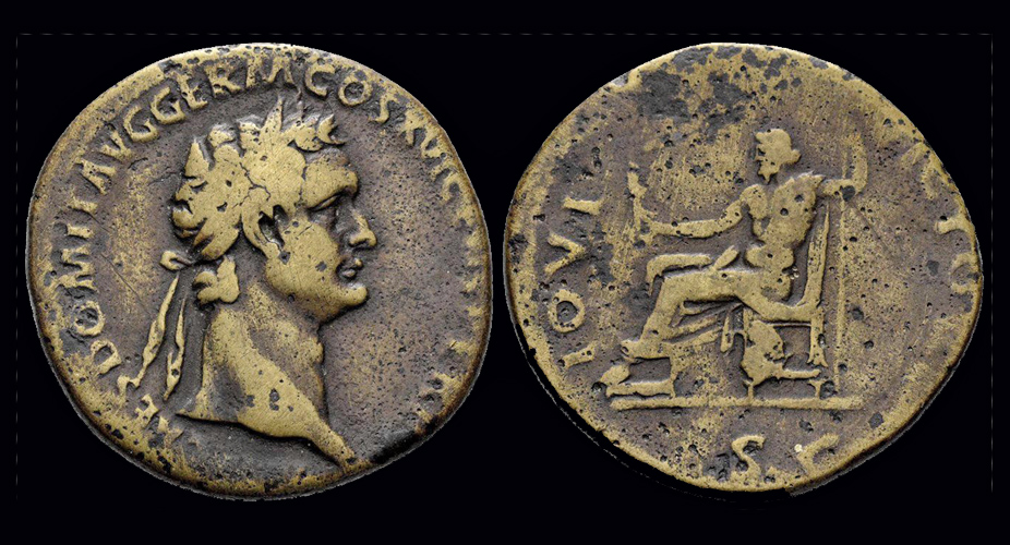 Domitian AE sestertius Jupiter seated left on throne | Roman Imperial Coins