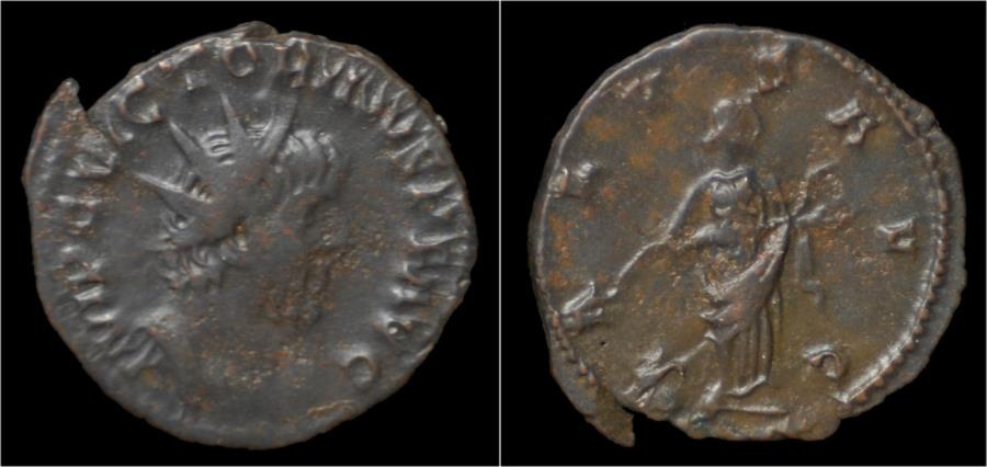 Victorinus billon antoninianus Salus standing right. | Roman Imperial Coins