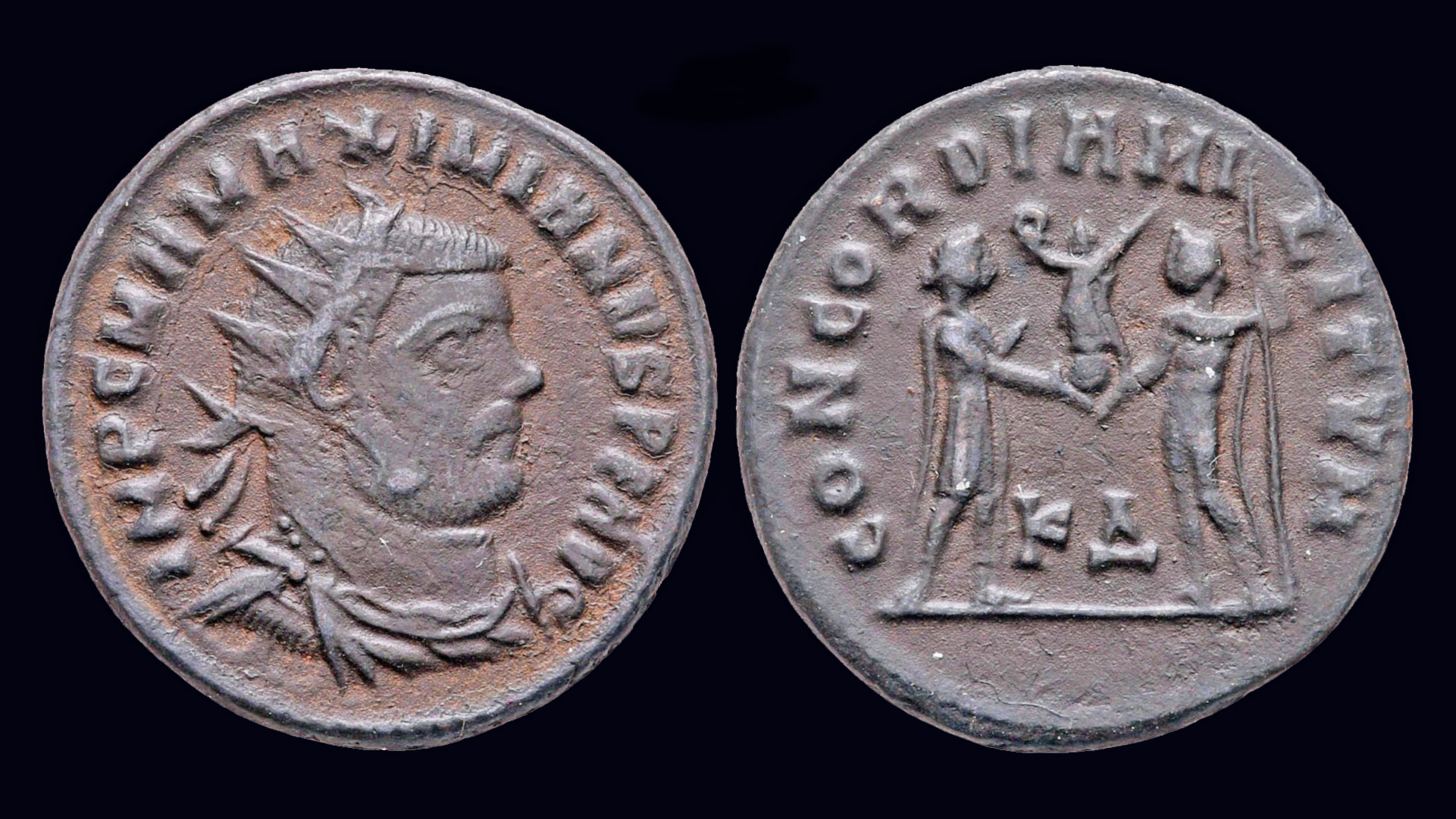 Maximianus Herculius AE radiate Jupiter presents Victory on a globe