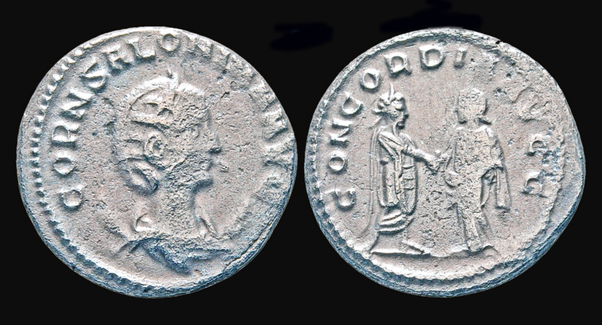 Salonina billon antoninianus Gallienus and Salonina facing each other