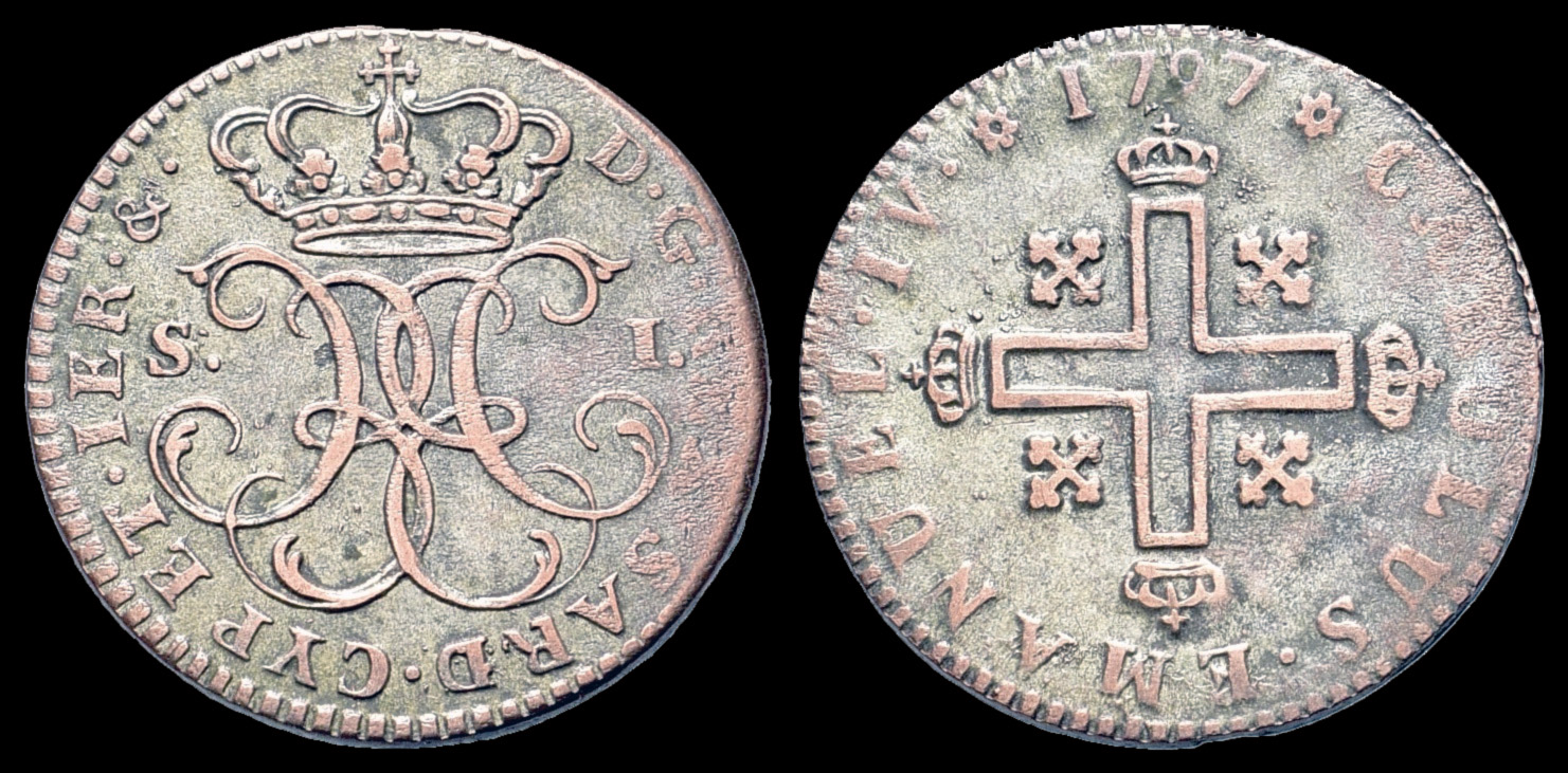 Italy, House of Savoy. Carlo Emanuele IV BI Soldo 1797 | European Coins