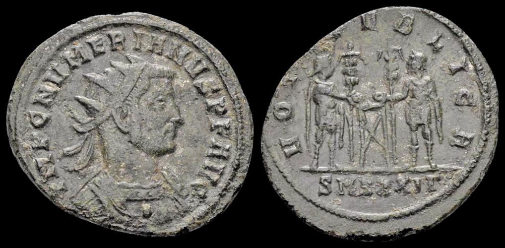 Numerian AE antoninianus Numerian and Carinus standing facing one another