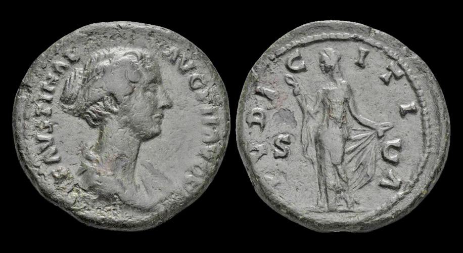Faustina II, Augusta AE dupondius Pudicitia standing left | Roman ...