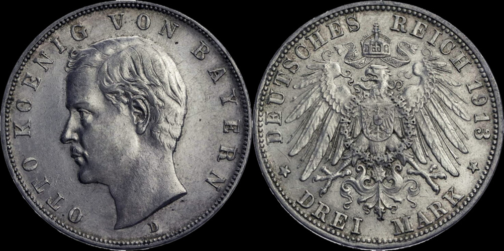 Germany Bayern Otto 3 mark 1913D | European Coins