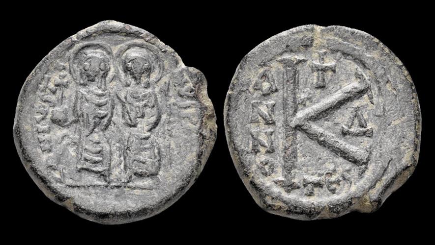 Justin II & Sophia AE half follis. | Byzantine Coins