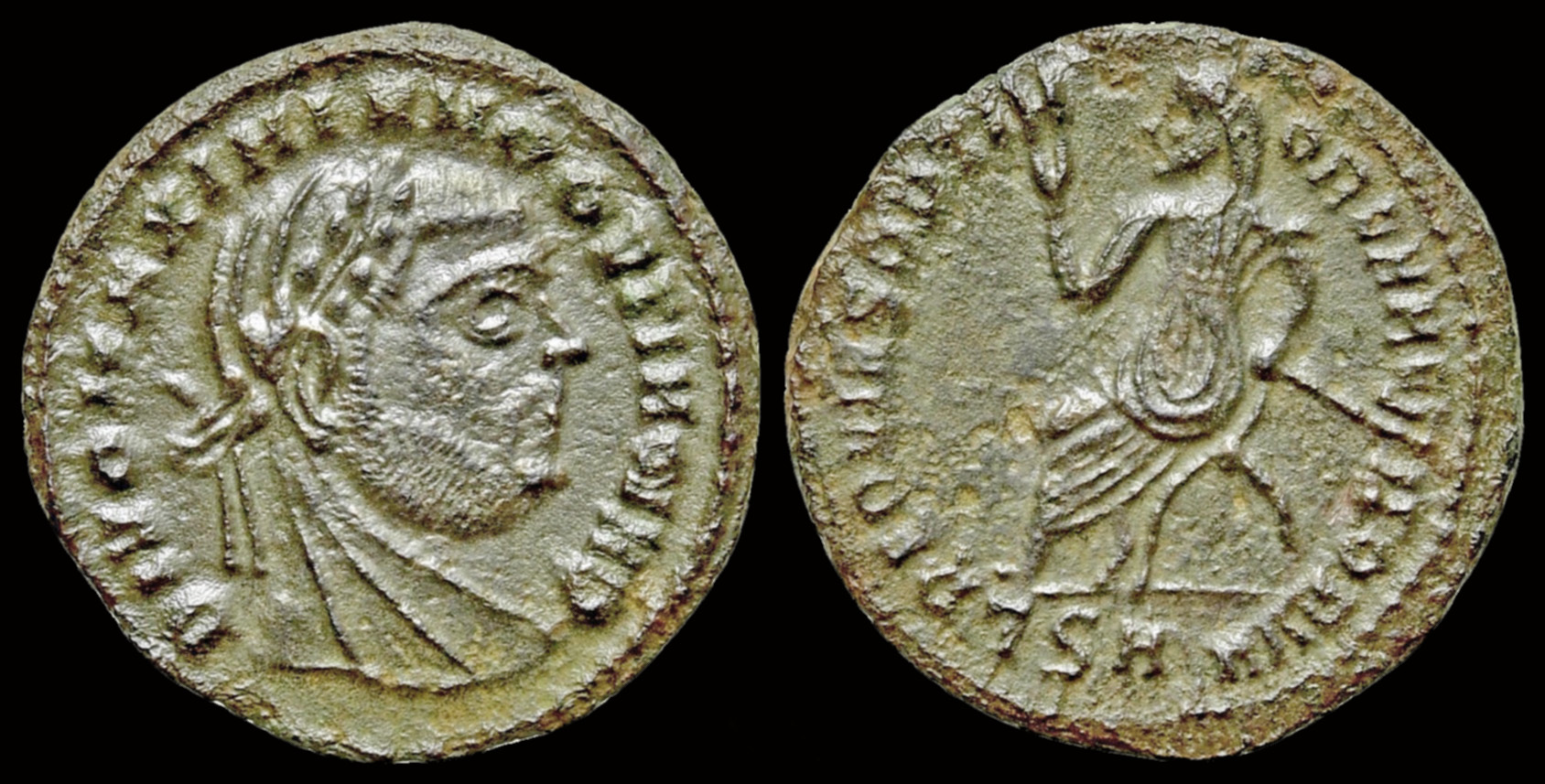 Divus Maximianus Herculius half follis Maximianus seated left in curule ...