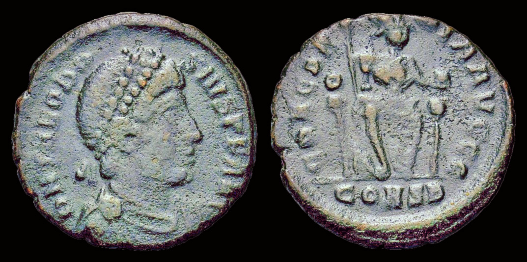 Theodosius I AE18 Constantinopolis seated left | Roman Imperial Coins